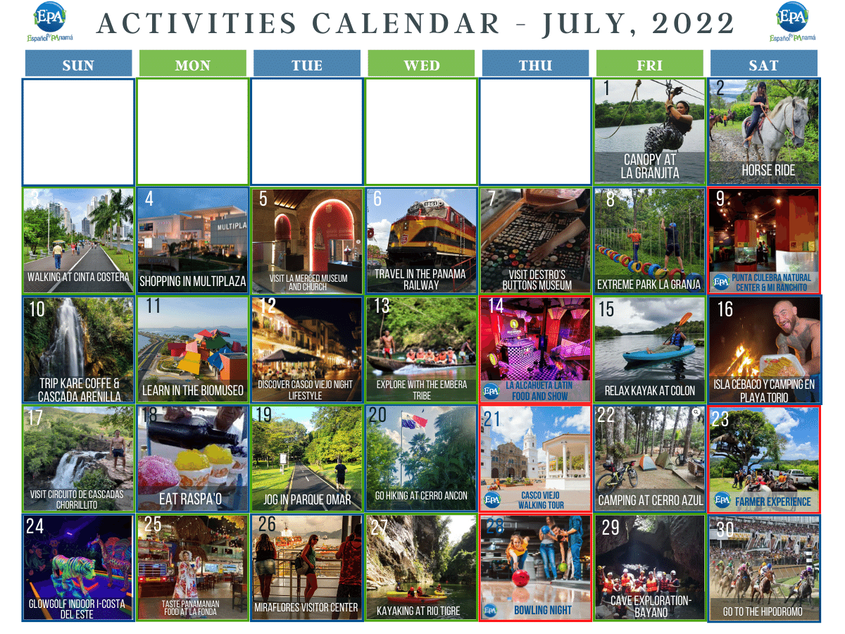 Calendar Panama - EPA! Study Spanish in Panama