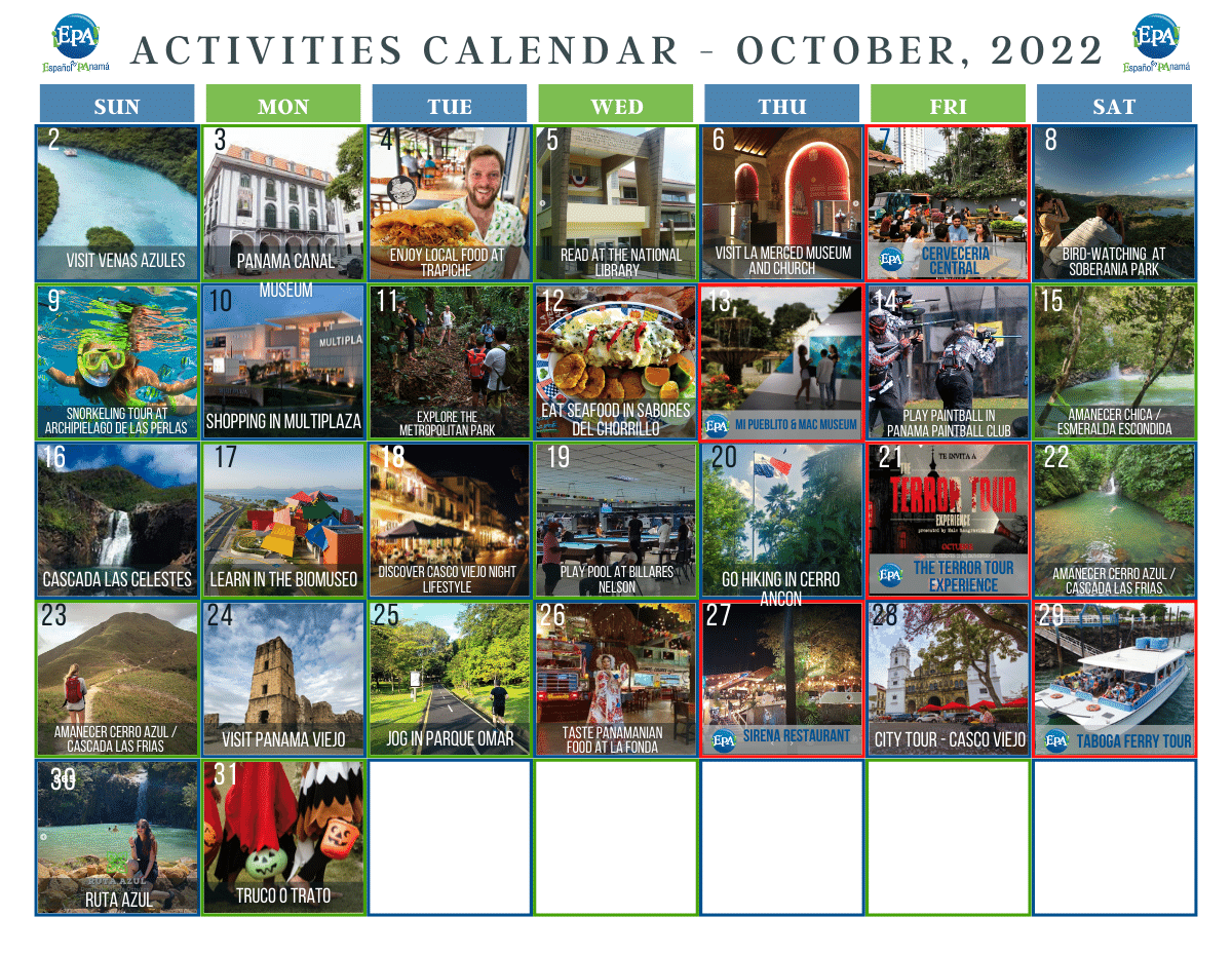 Calendar Panama - EPA! Study Spanish in Panama
