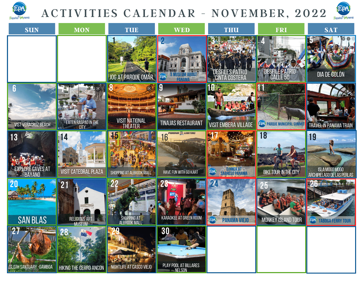 Calendar Panama - EPA! Study Spanish in Panama