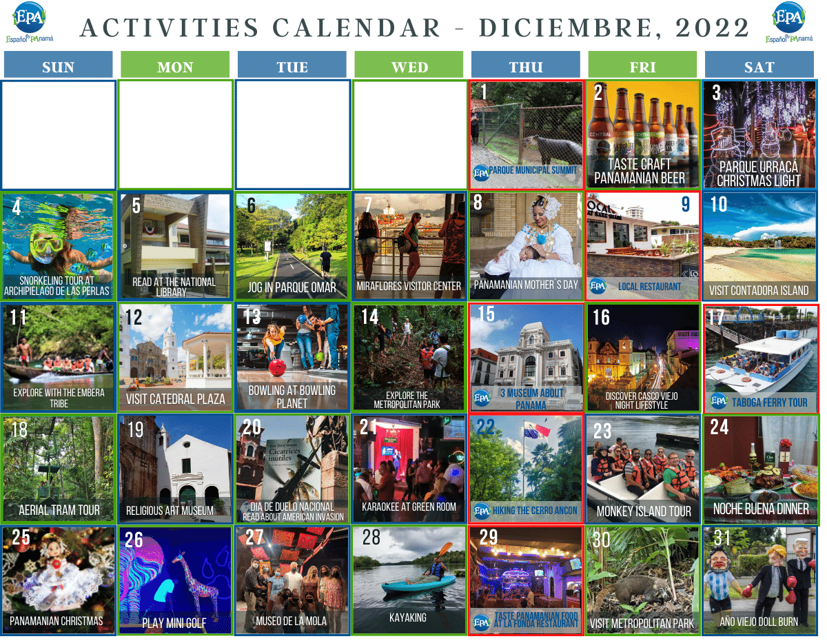 Calendar Panama - EPA! Study Spanish in Panama