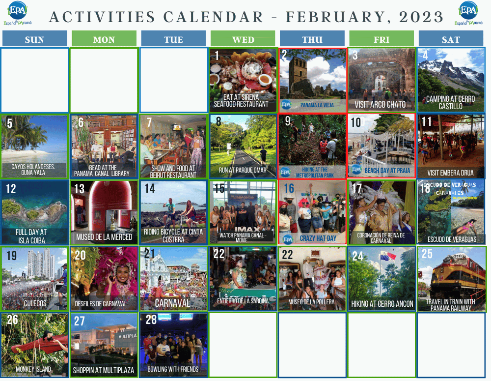 Calendar Panama - EPA! Study Spanish in Panama