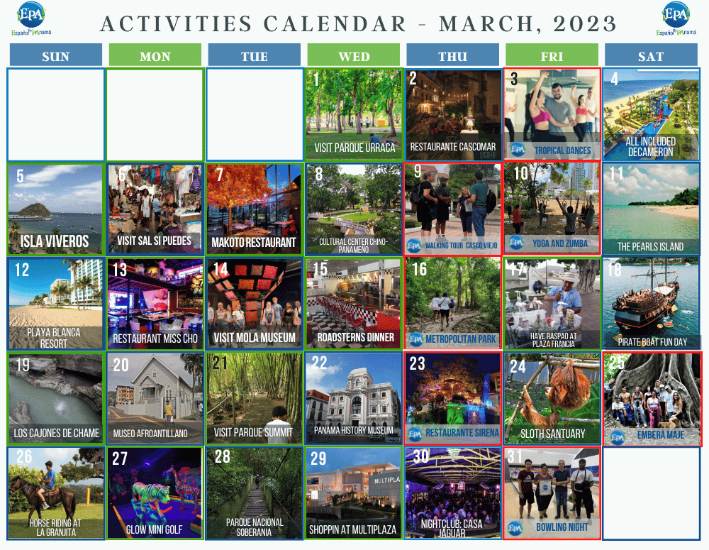 Calendar Panama - EPA! Study Spanish in Panama